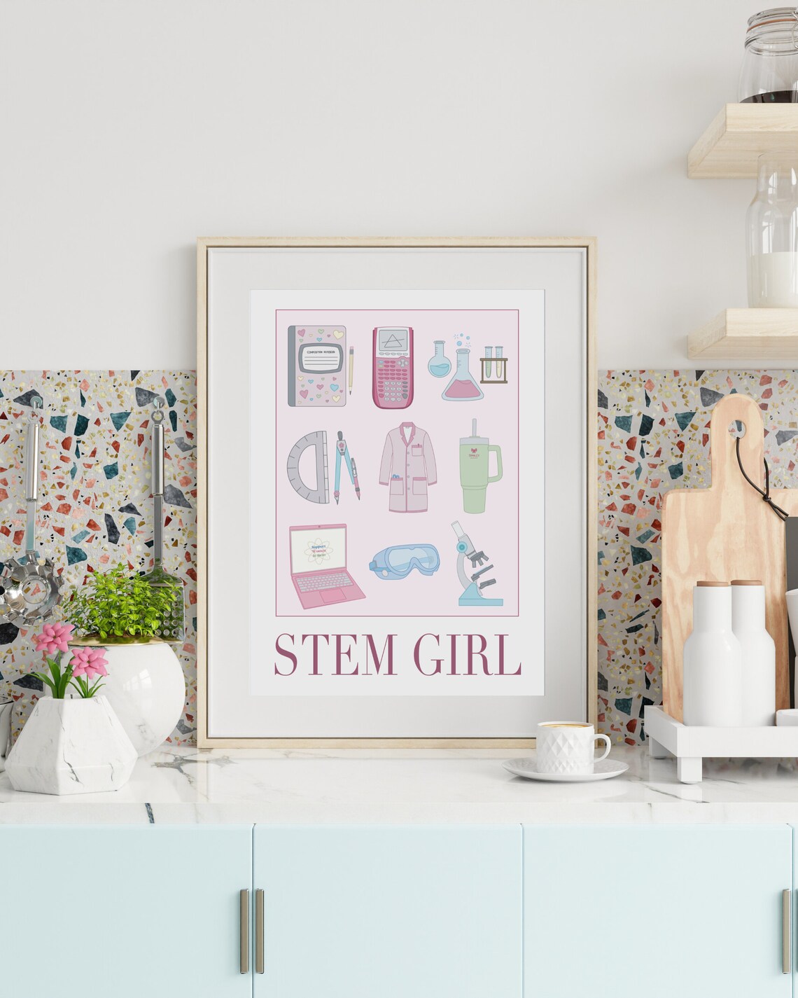 Stem Girl Instant Download Digital Print Woman in Stem Wall Art Pink ...