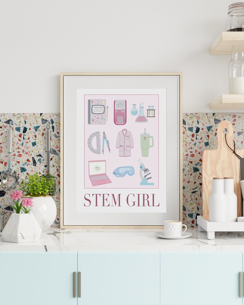 Stem Girl Instant Download Digital Print Woman in Stem Wall Art Pink ...