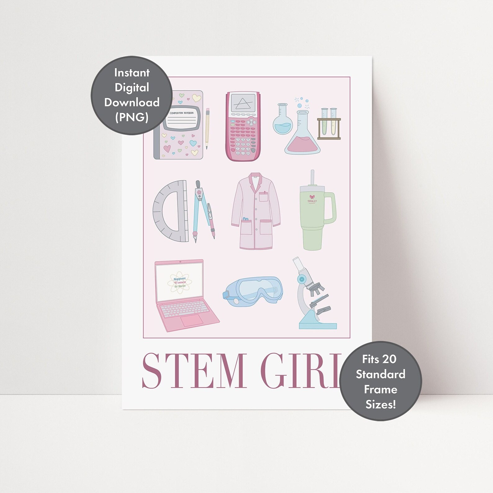 Stem Girl Instant Download Digital Print Woman in Stem Wall Art Pink ...