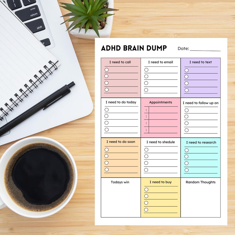 ADHD Daily Planner Printable - Brain Dump To-do List & Reminders ...