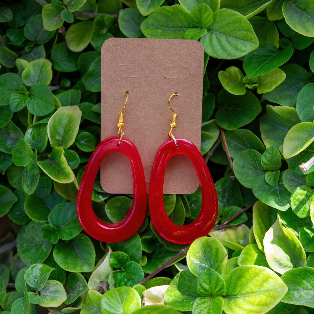 Handmade Red Dangle Drop Earrings, Resin Lightweight Colorful Jewelry ...