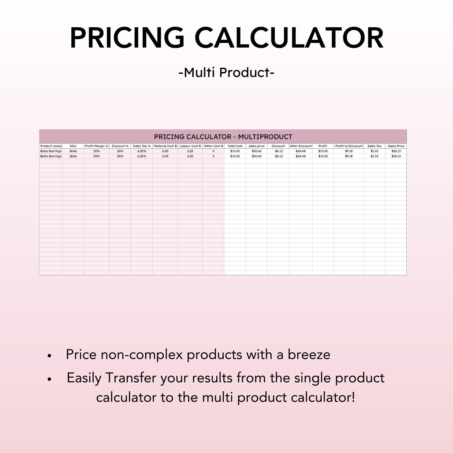 Pricing Calculator Spreadsheet, Price Handmade Products Google Sheet ...