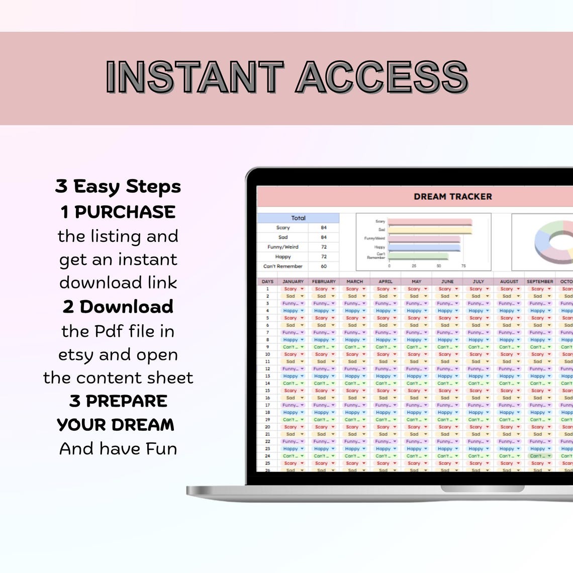 Dream Tracker Spreadsheet | Daily Dream Log | Excel & Google Sheets ...