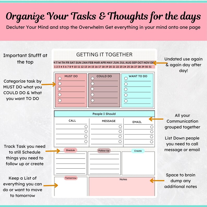 Editable Brain Dump Planner Bundle | ADHD Organizer, To-do List ...