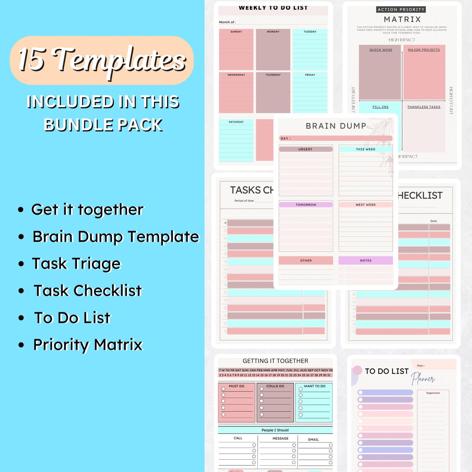 Editable Brain Dump Planner Bundle | ADHD Organizer, To-do List ...