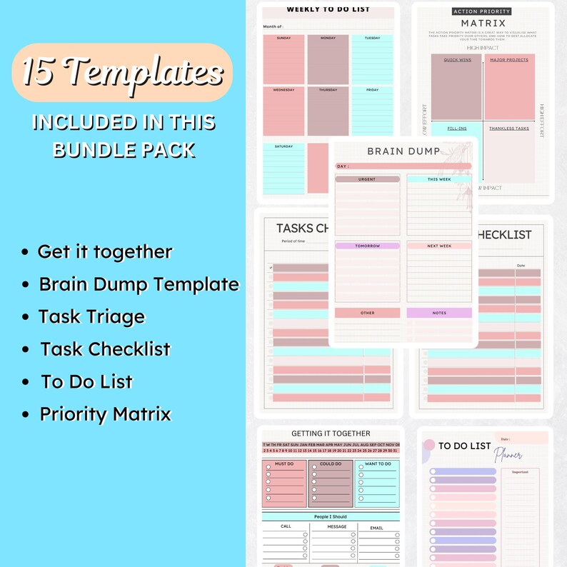 Editable Brain Dump Planner Bundle | ADHD Organizer, To-do List ...