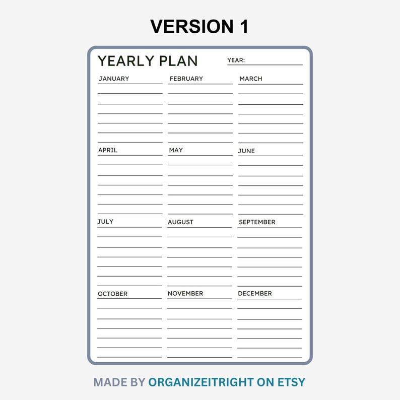 Yearly Overview Printable Landscape, Yearly Planner, Year at a Glance ...