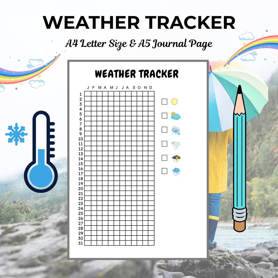 Printable Yearly Weather Tracker | Daily Weather Journal Page | Climate ...