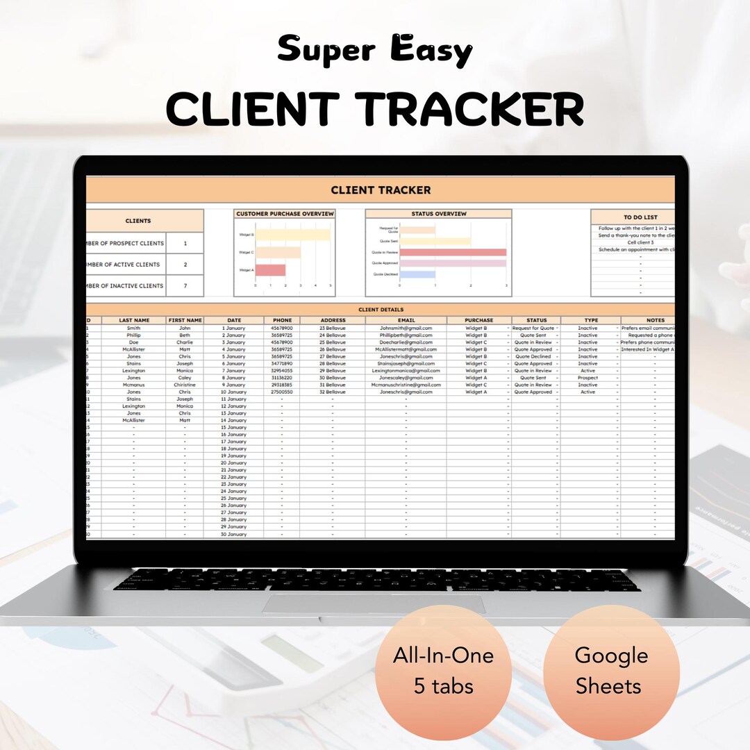 Client Tracker Google Sheets Template | Client Management Spreadsheet ...