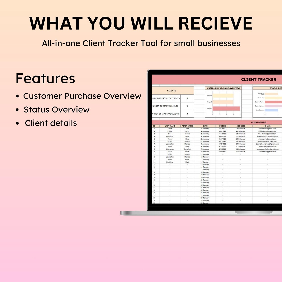 Client Tracker Google Sheets Template | Client Management Spreadsheet ...