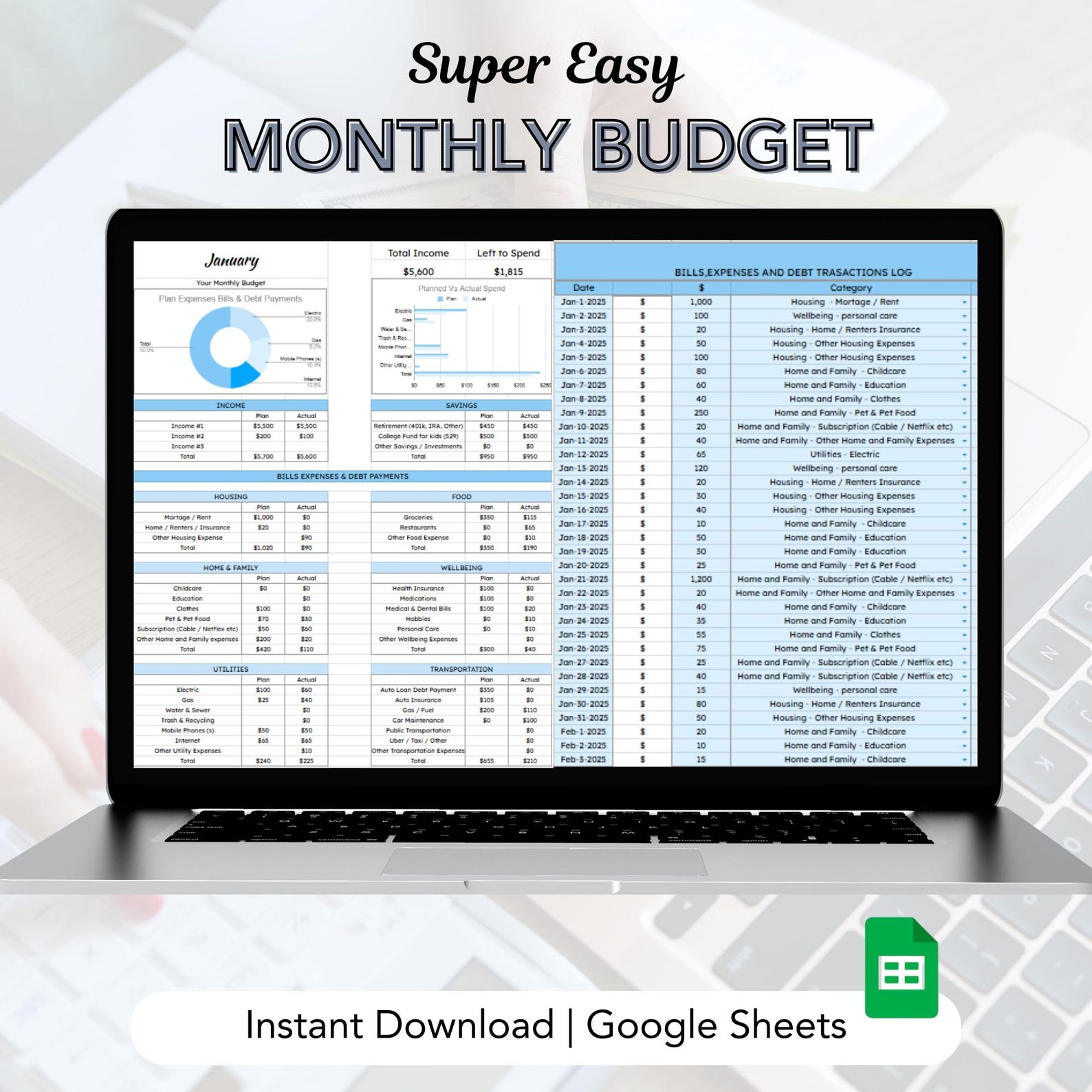 Monthly Budget Spreadsheet | Google Sheets Monthly Budget | Budget ...