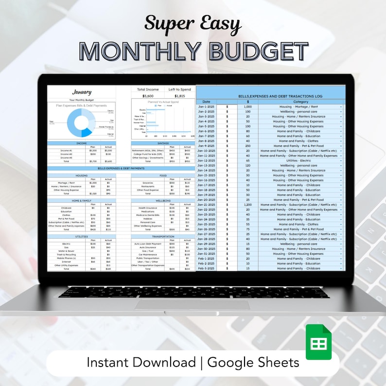 Monthly Budget Spreadsheet | Google Sheets Monthly Budget | Budget ...