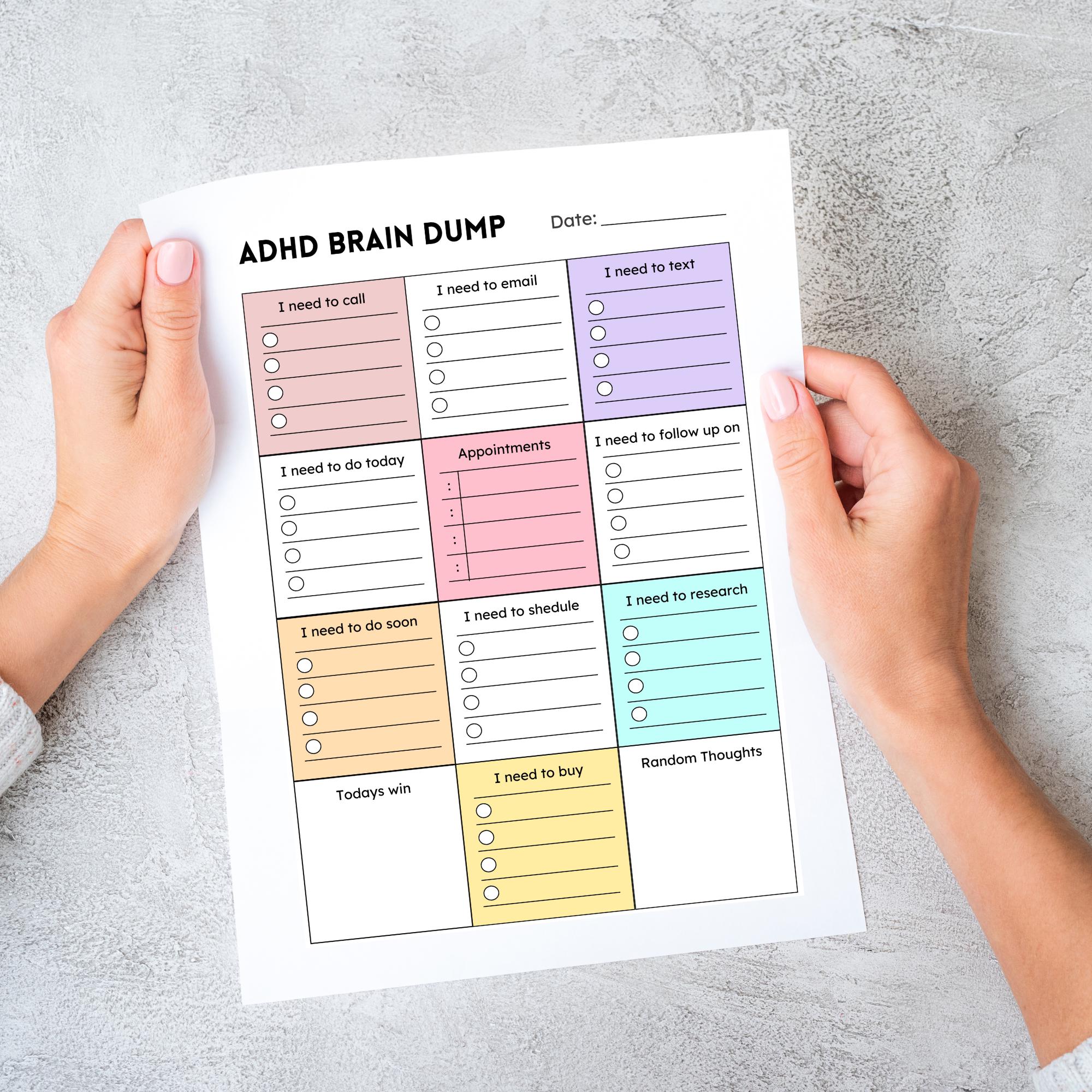ADHD Daily Planner Printable - Brain Dump To-do List & Reminders ...
