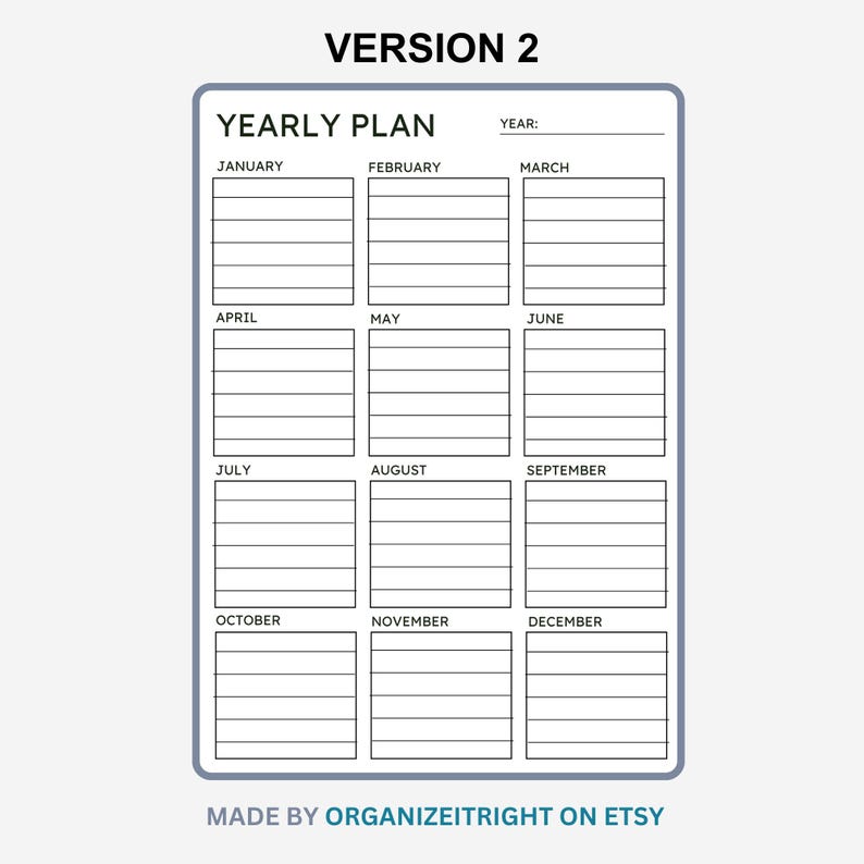 Yearly Overview Printable Landscape, Yearly Planner, Year at a Glance ...