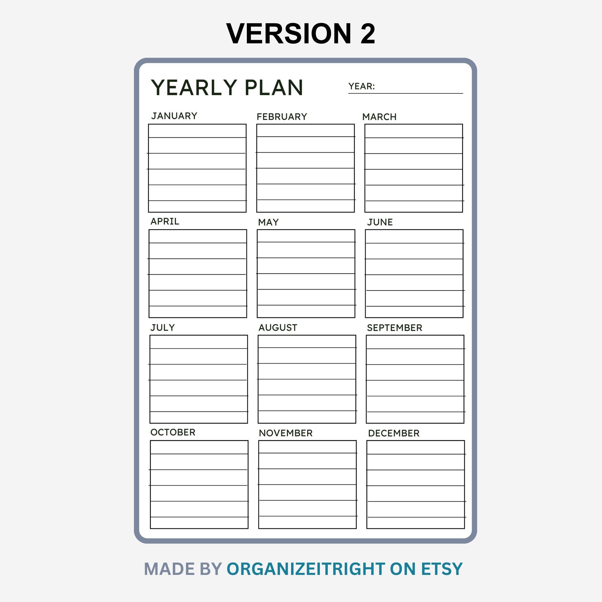 Yearly Overview Printable Landscape, Yearly Planner, Year at a Glance ...