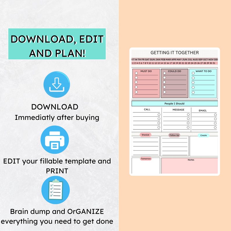 Editable Brain Dump Planner Bundle | ADHD Organizer, To-do List ...