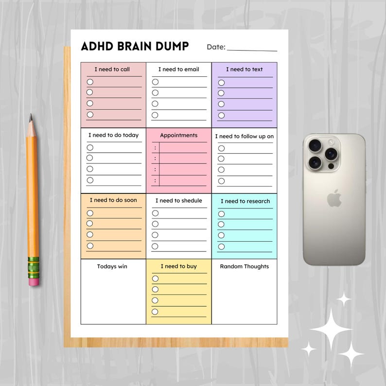 ADHD Daily Planner Printable - Brain Dump To-do List & Reminders ...