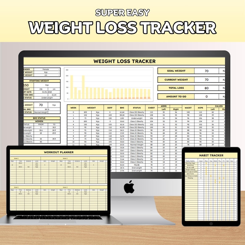Super Easy Weight Loss Tracker for Google Sheets, Weight Loss Planner ...