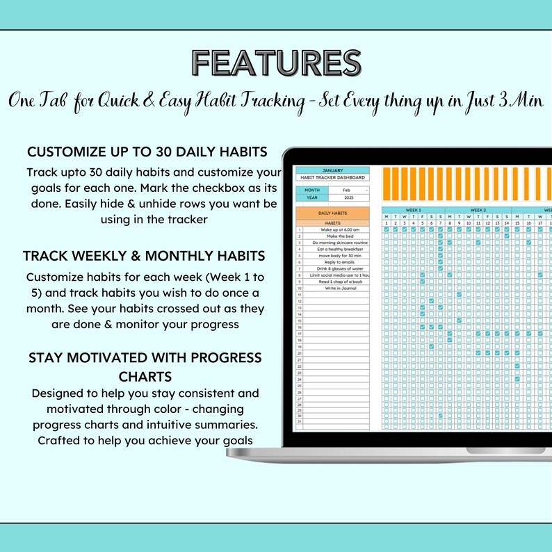 Habit Tracker Spreadsheet Google Sheets Excel Template Perfect for ...