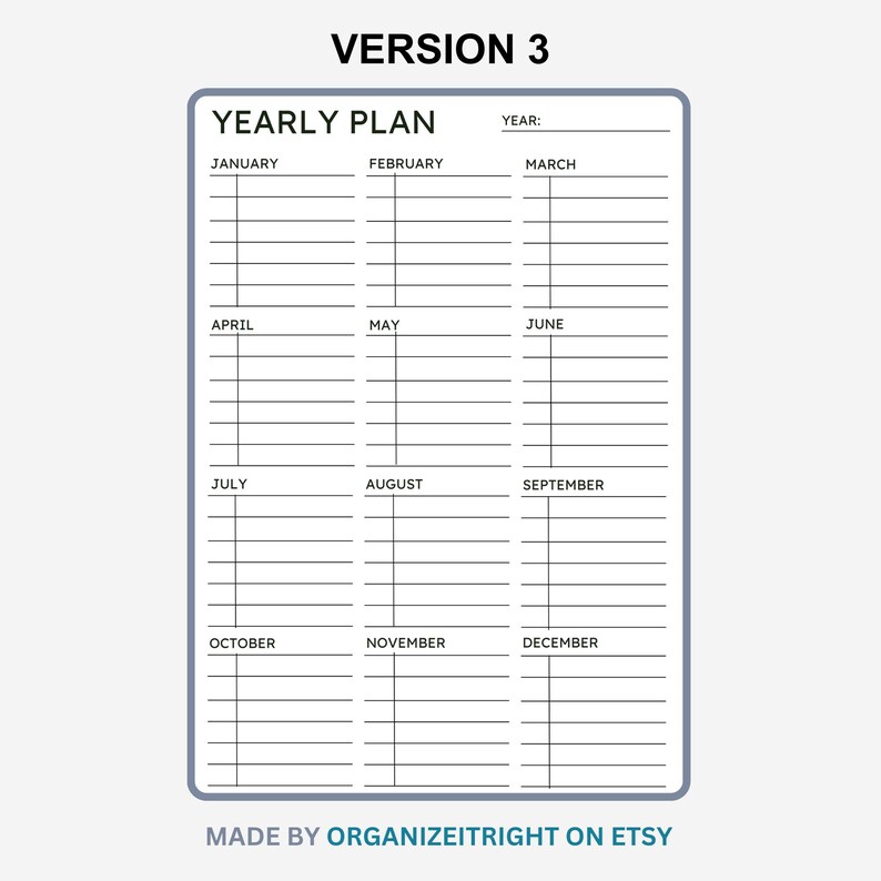 Yearly Overview Printable Landscape, Yearly Planner, Year at a Glance ...