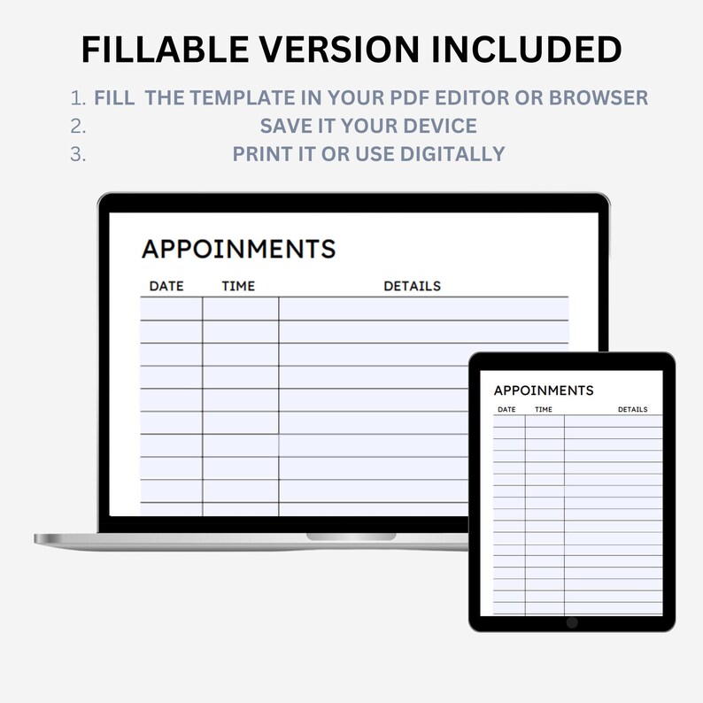 Simple Appointment Tracker Printable, Appointment Reminder, Meeting ...