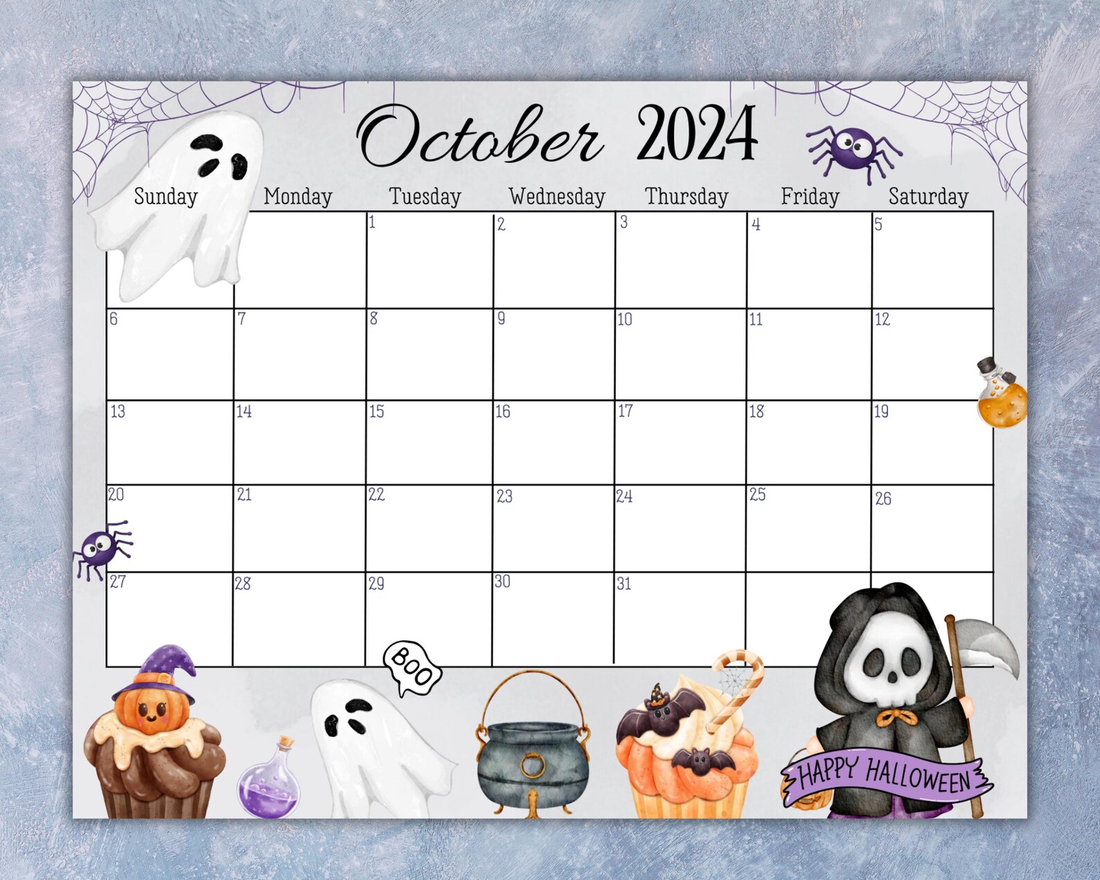 EDITABLE October 2024 Calendar Printable, Halloween 2024, 2024 October ...