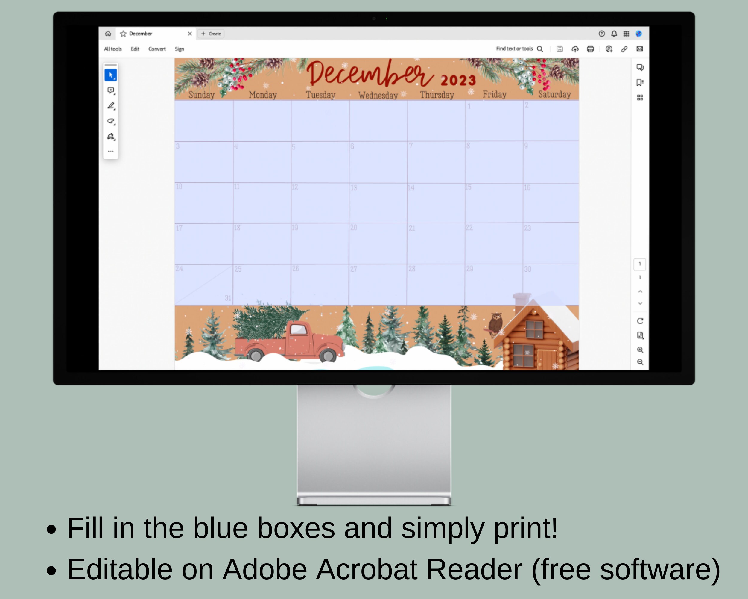 EDITABLE December 2023 Calendar Printable, December 2023 Planner, 2023 ...