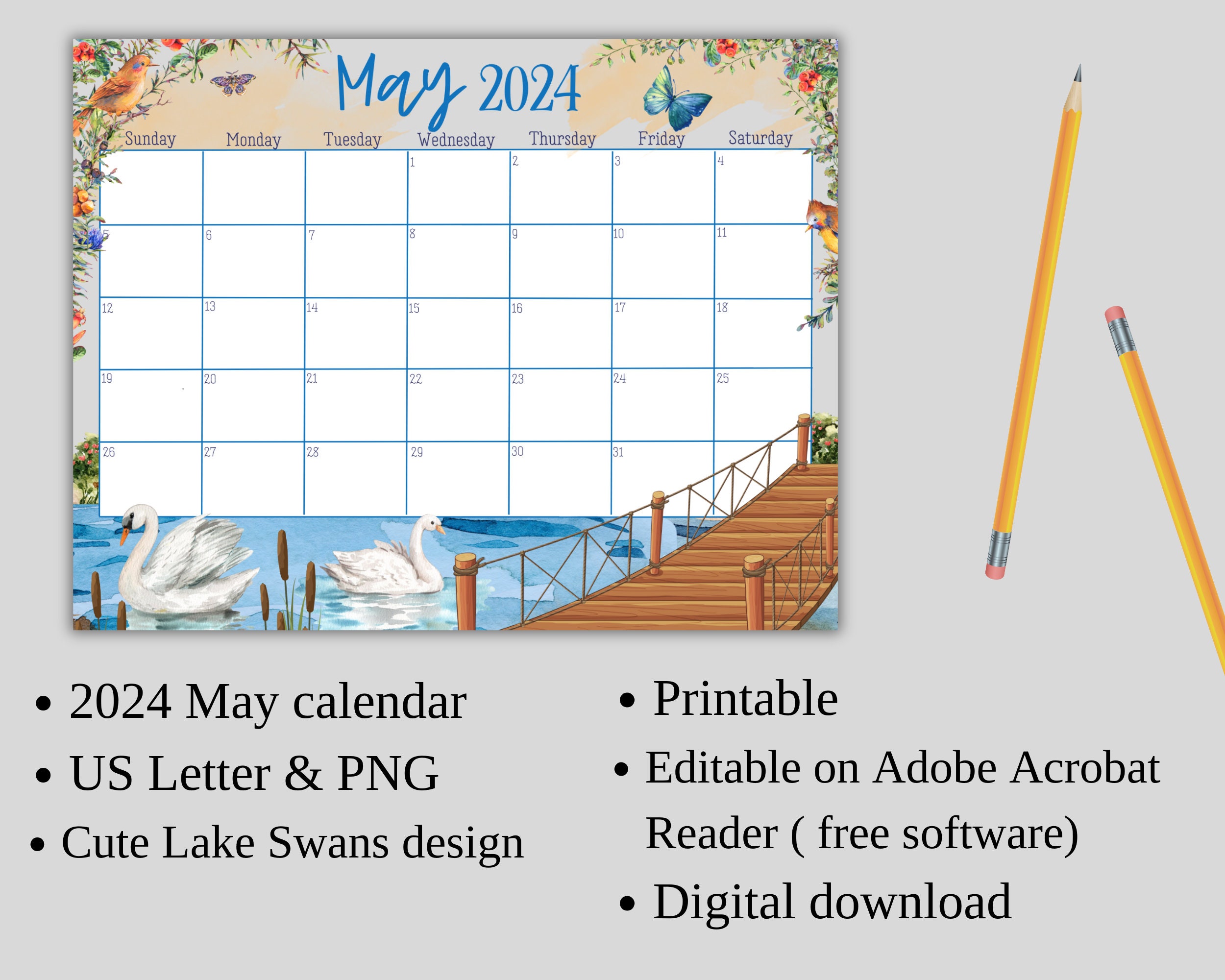 EDITABLE May 2024 Calendar Printable, 2024 May Monthly Planner, Happy ...