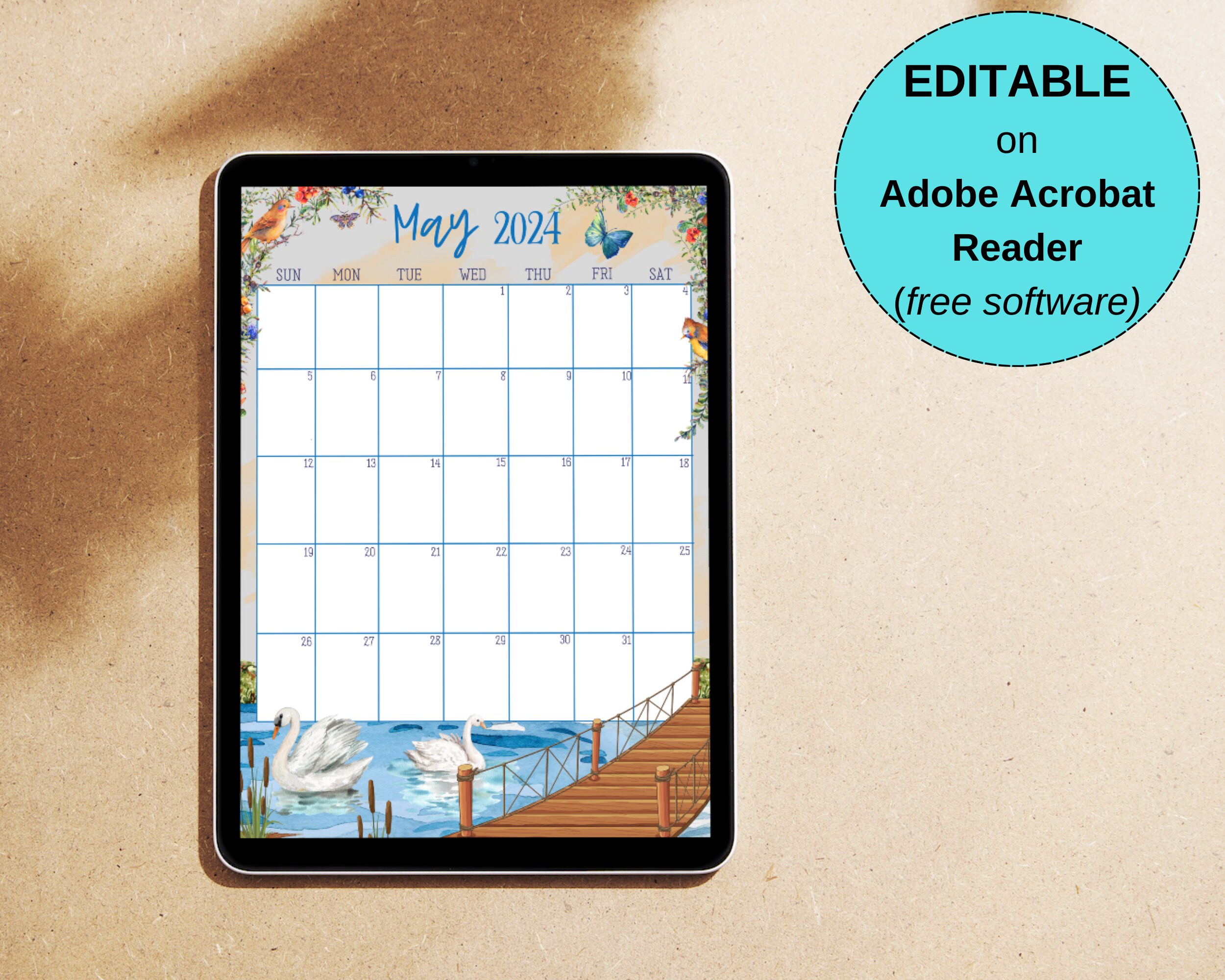 EDITABLE May 2024 Calendar vertical/ Portrait, 2024 May Monthly Planner ...