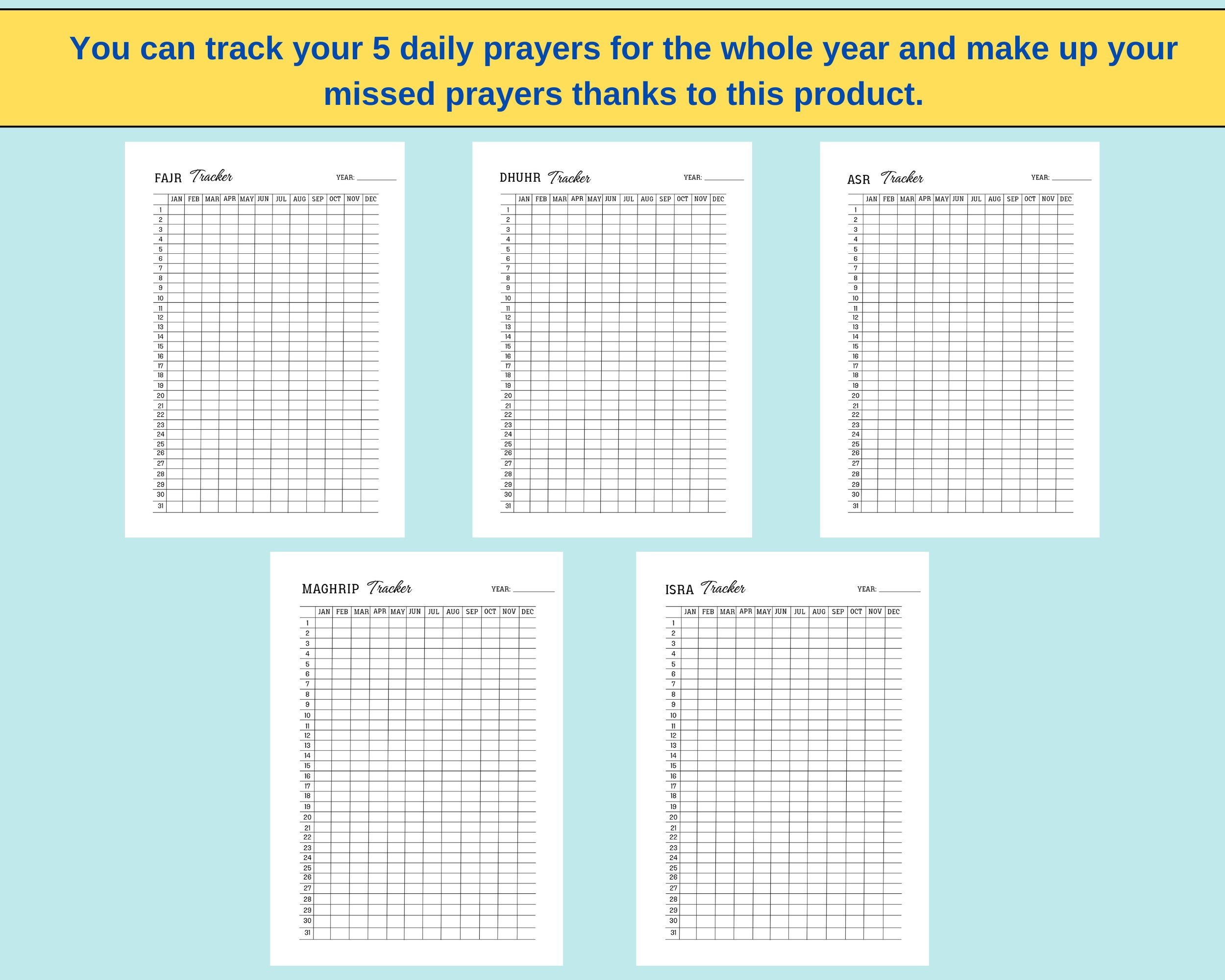 365 Day Salah Tracker Bundle, Blank Yearly Salah Planner, Muslim Salah ...