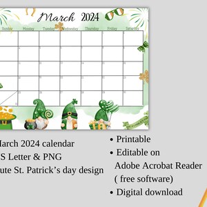 EDITABLE March 2024 Calendar Printable, 2024 March Planner, Happy Saint ...