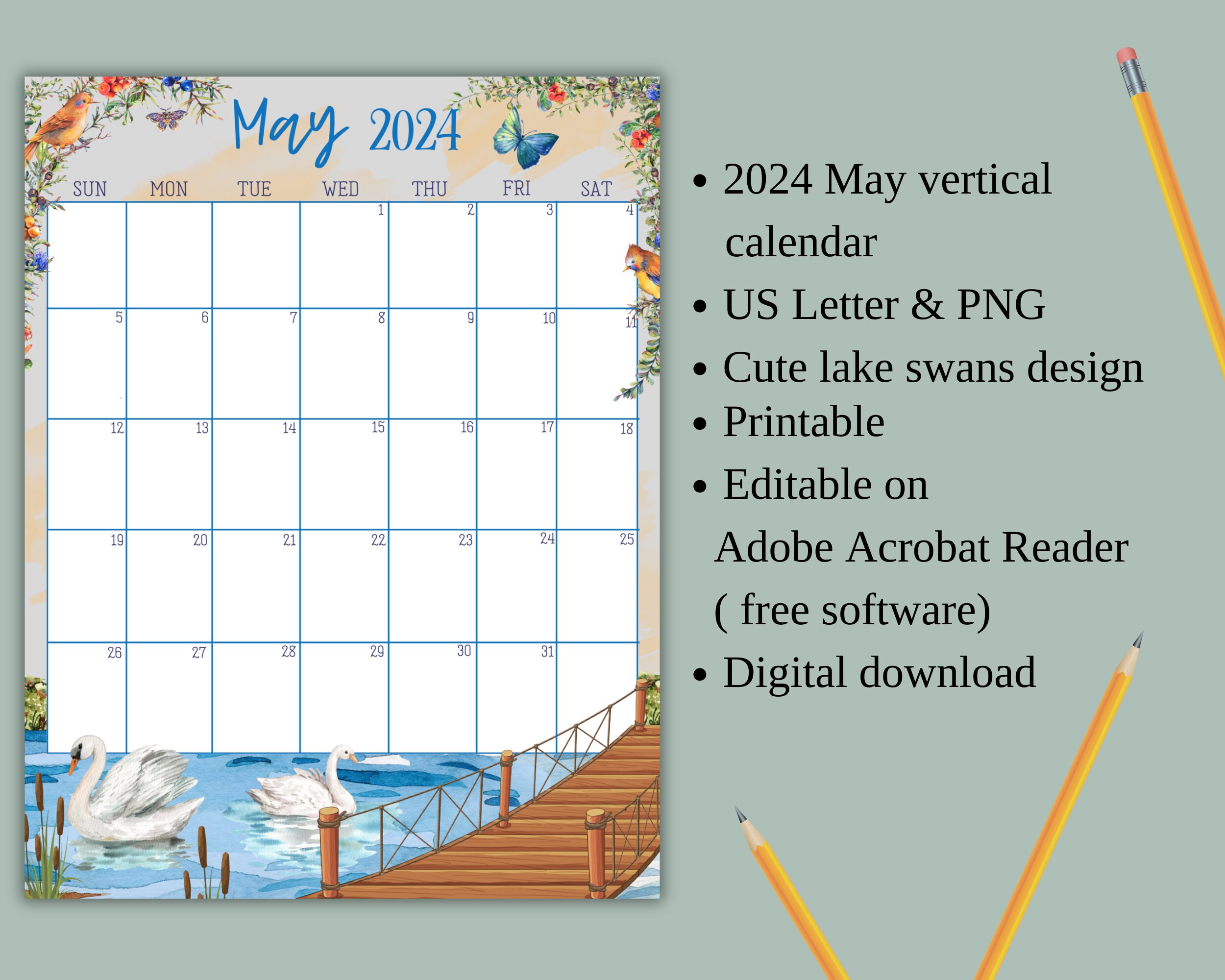 EDITABLE May 2024 Calendar vertical/ Portrait, 2024 May Monthly Planner ...