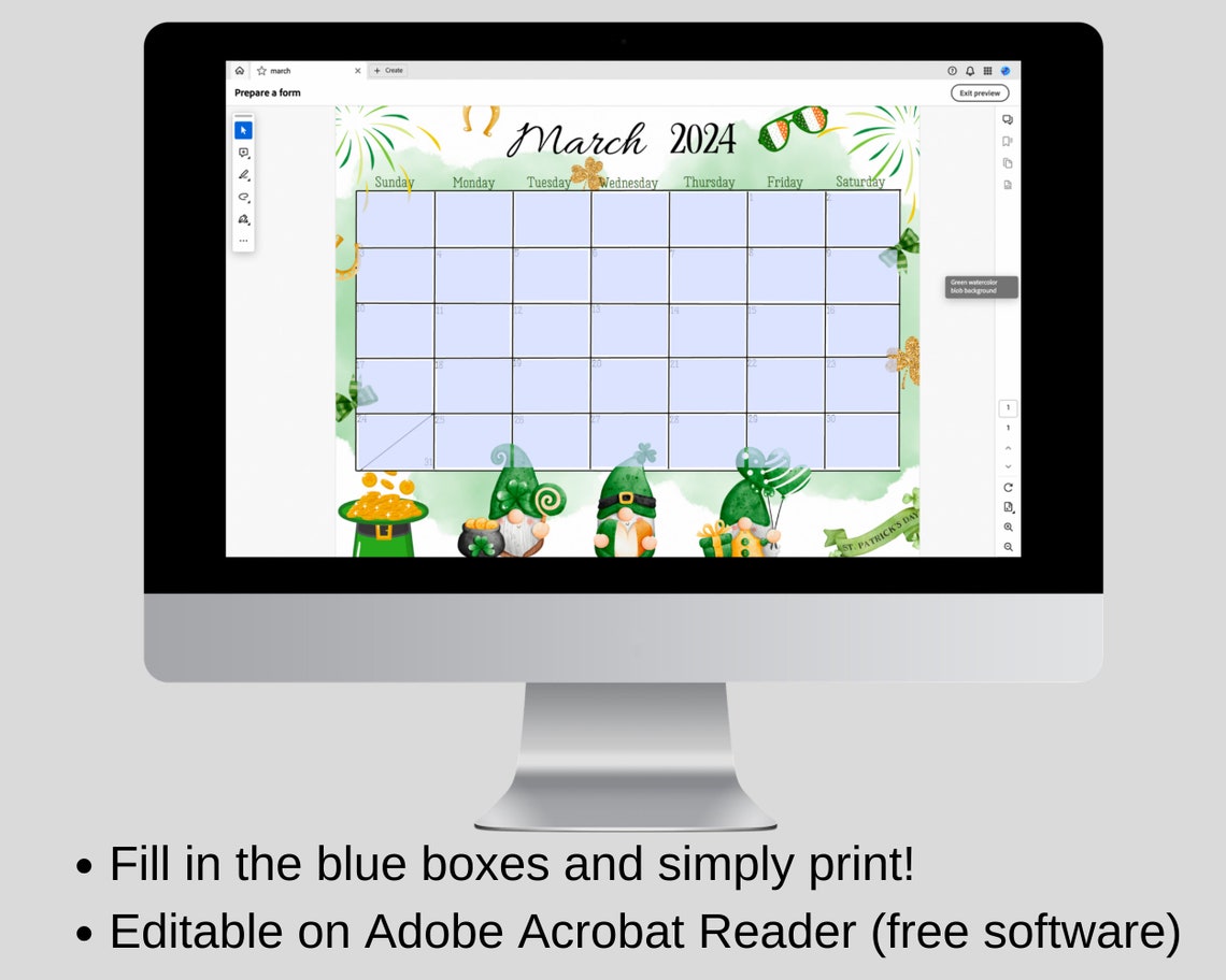 EDITABLE March 2024 Calendar Printable, 2024 March Planner, Happy Saint ...