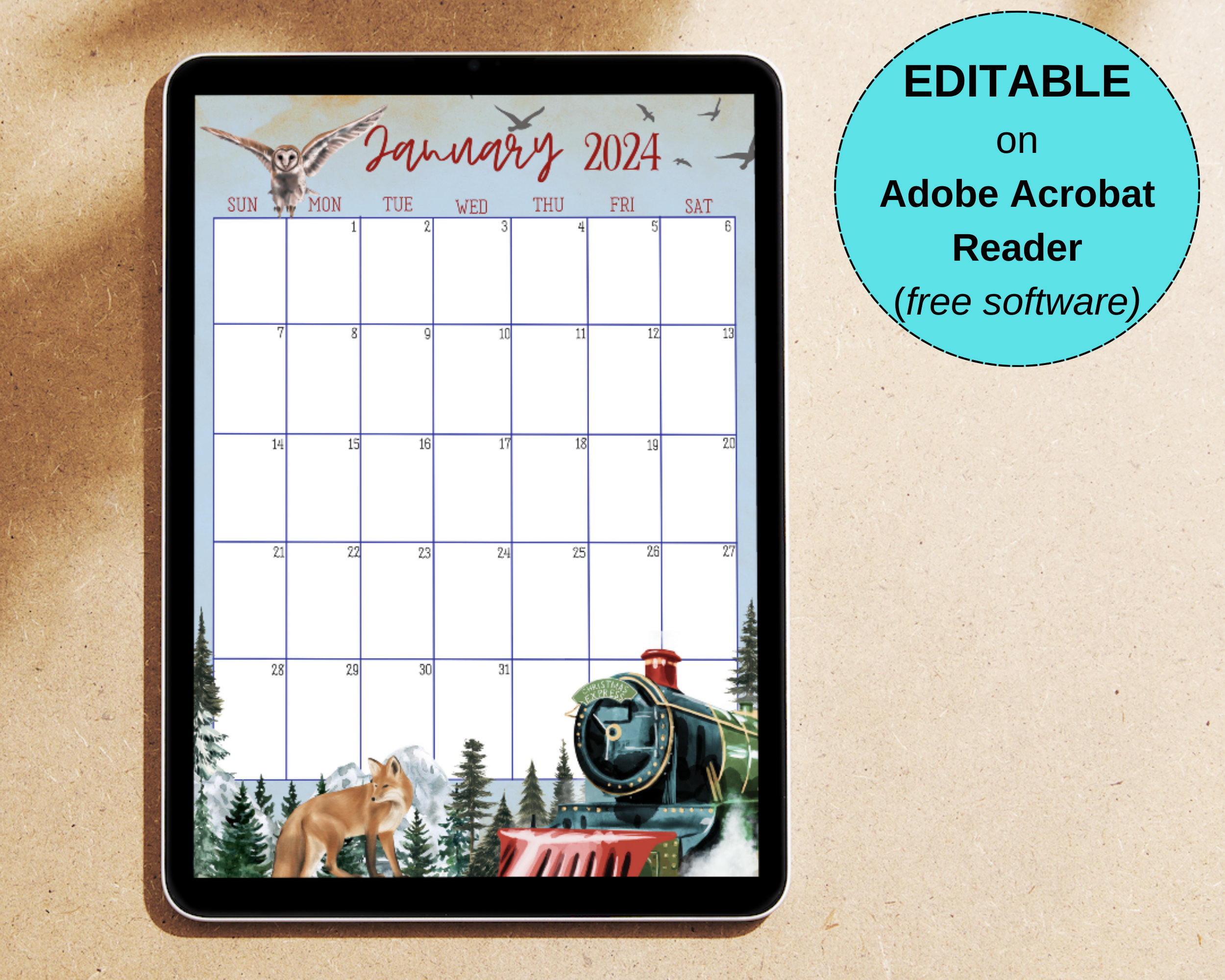 EDITABLE January 2024 Calendar vertical / Portrait, 2024 January ...