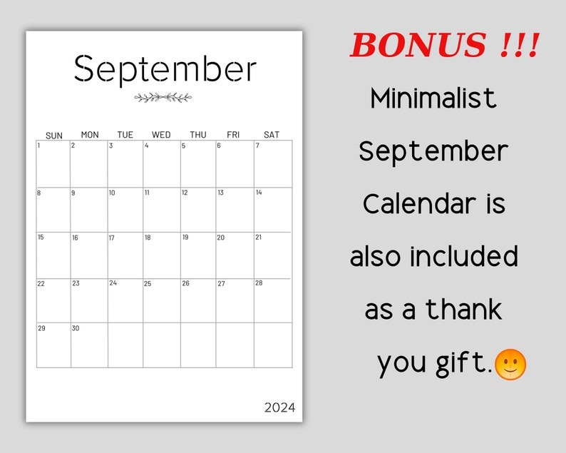 EDITABLE September 2024 Calendar Printable, Back to School 2024 ...