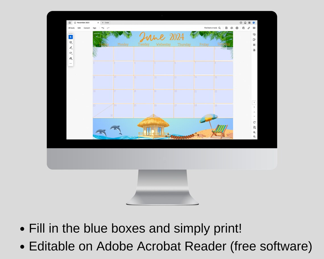 EDITABLE June 2024 Calendar Printable, 2024 June Monthly Planner, 2024 ...