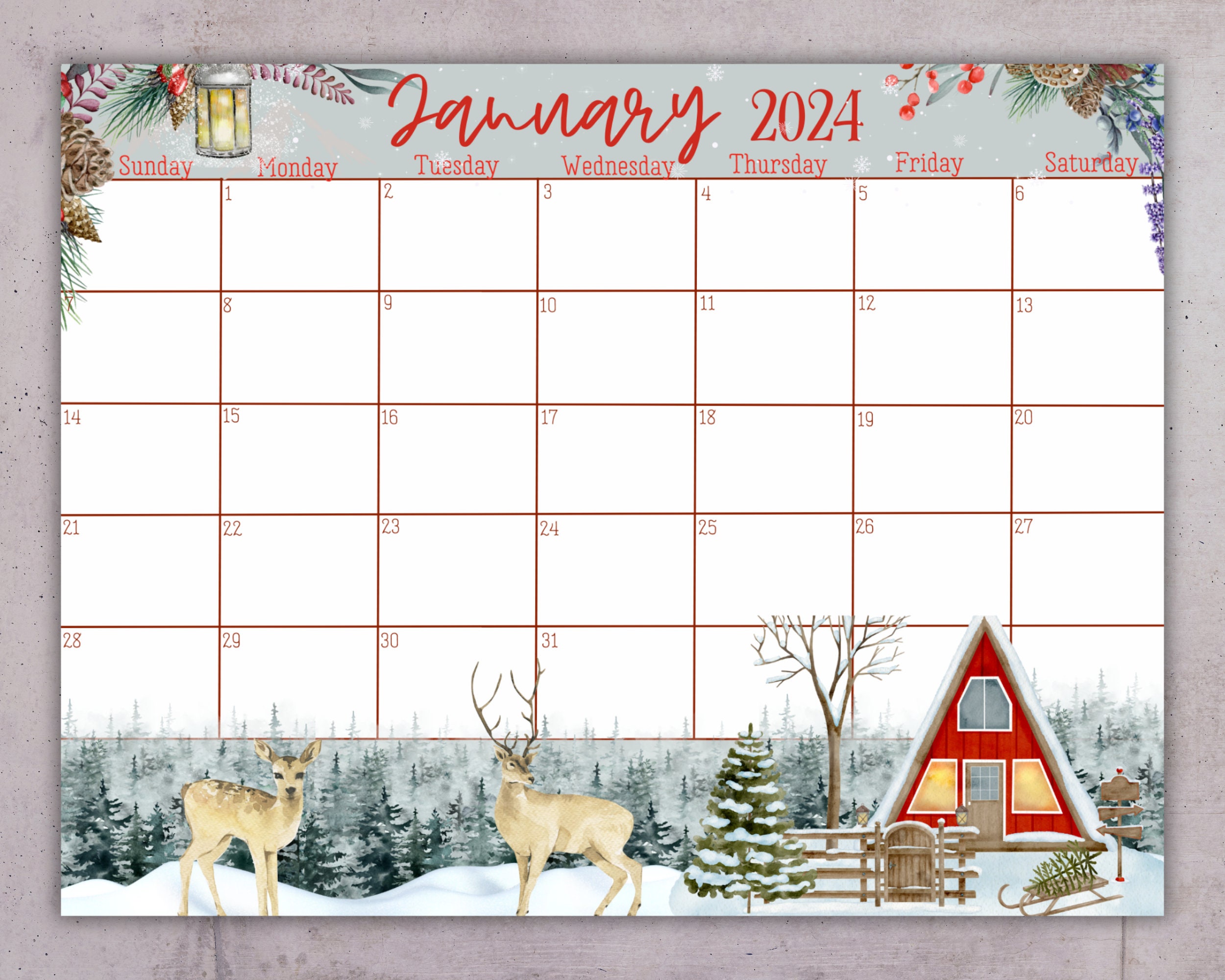 EDITABLE January 2024 Calendar Printable 2024 January - Etsy Canada