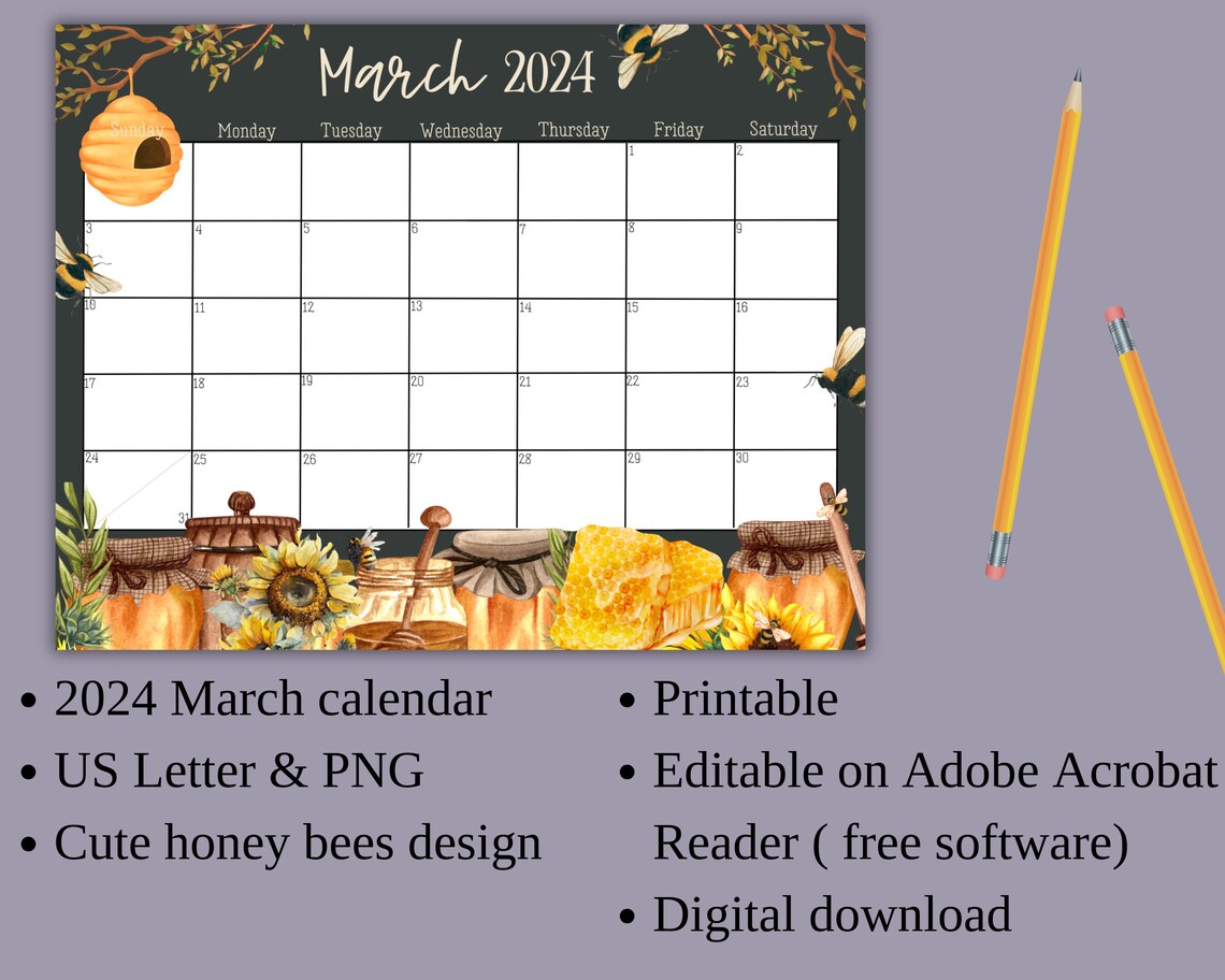EDITABLE March 2024 Calendar Printable, 2024 March Monthly Planner ...