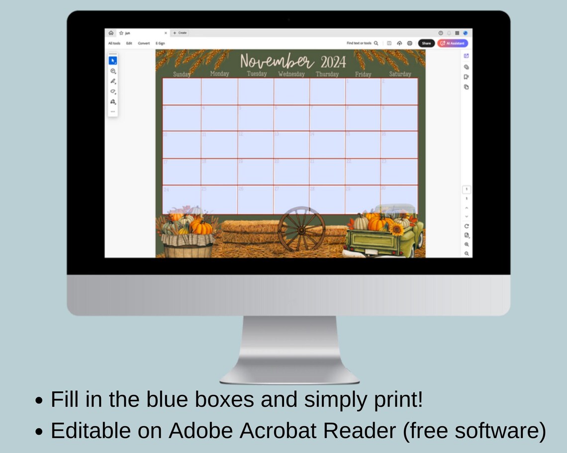 EDITABLE November 2024 Calendar Printable, Thanksgiving 2024, 2024 ...