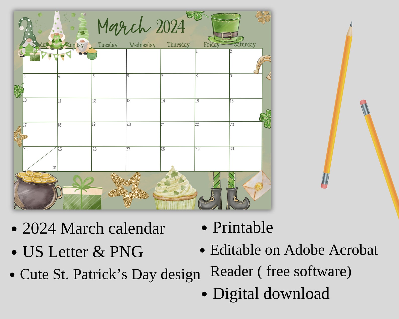 EDITABLE March 2024 Calendar Printable, 2024 March Monthly Planner ...