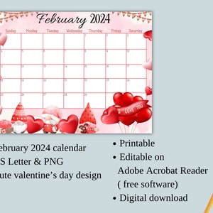 EDITABLE February 2024 Calendar Printable, 2024 February Planner ...