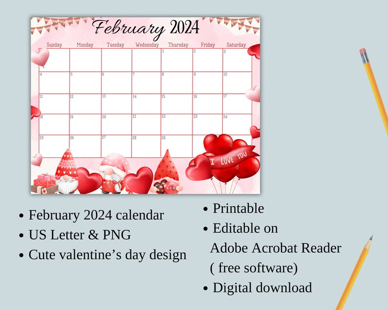 EDITABLE February 2024 Calendar Printable, 2024 February Planner ...
