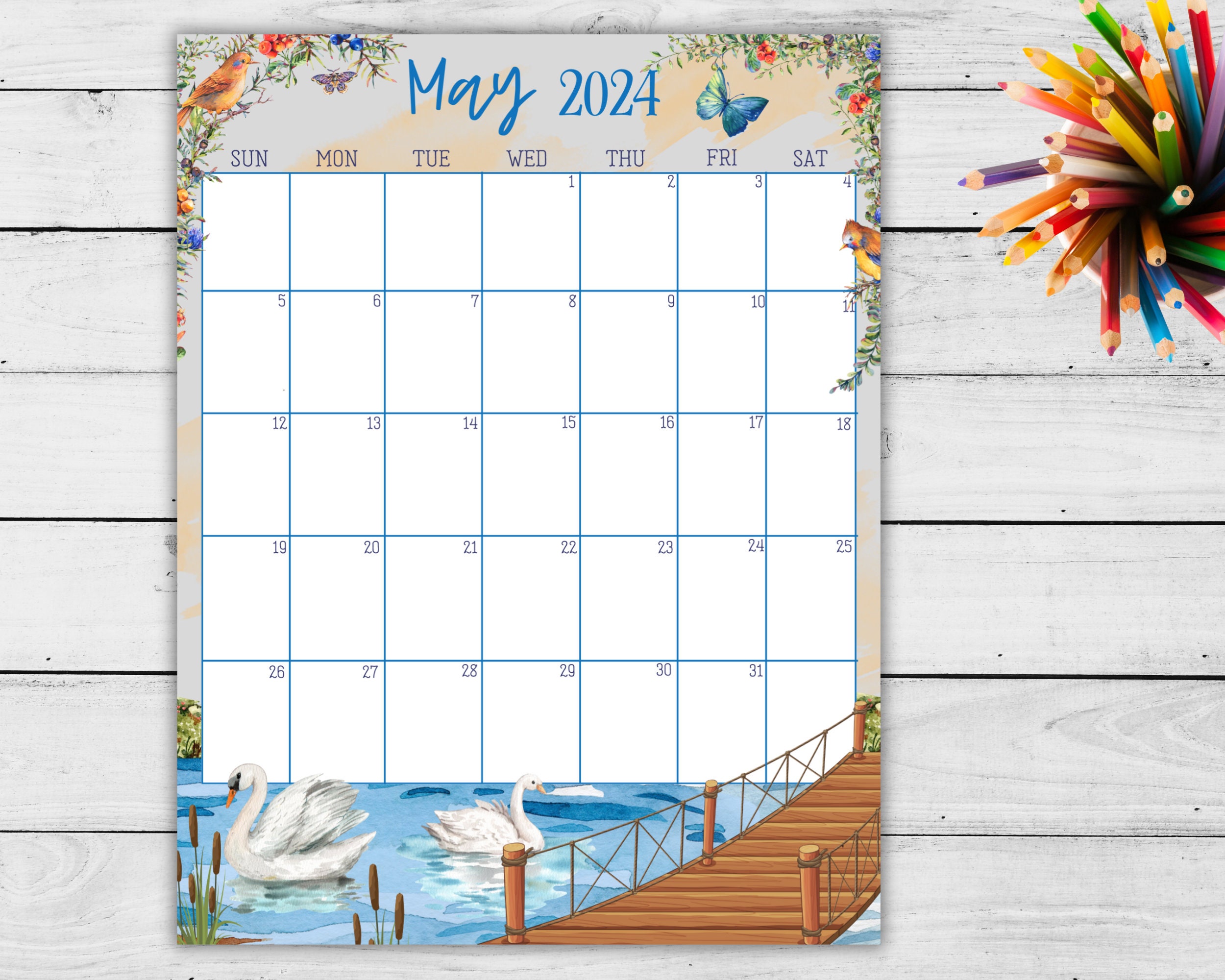 EDITABLE May 2024 Calendar vertical/ Portrait, 2024 May Monthly Planner ...