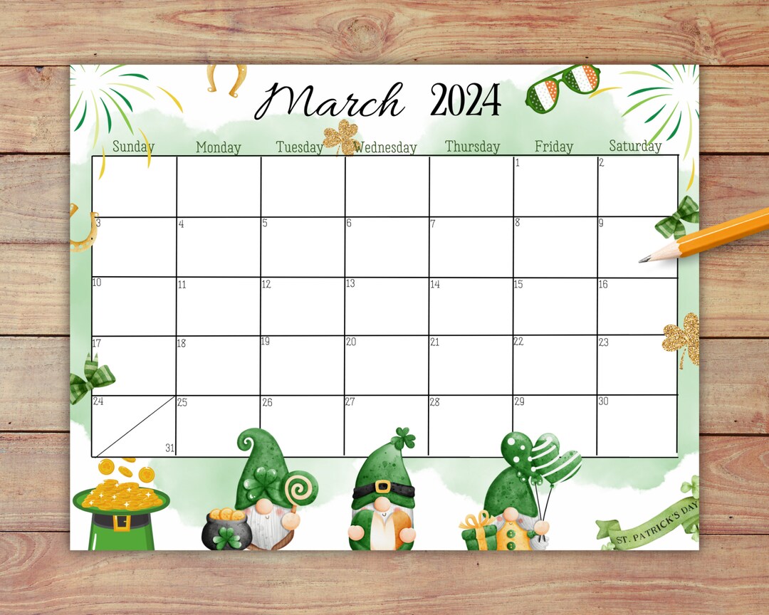 EDITABLE March 2024 Calendar Printable, 2024 March Planner, Happy Saint ...