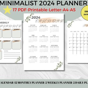 Minimalist Printable 2024 Calendar Daily Planner Weekly - Etsy