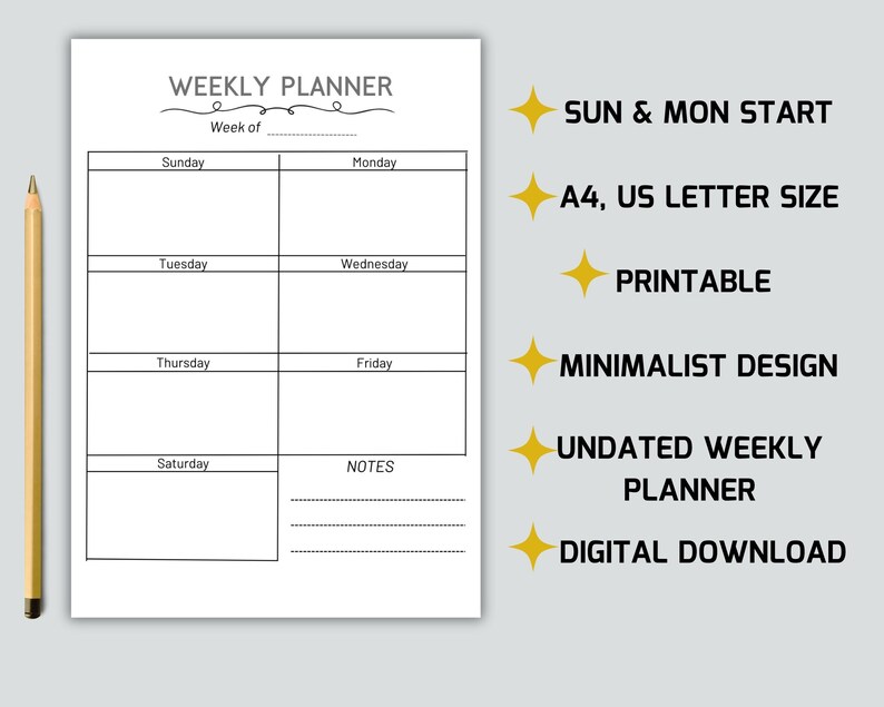 Minimalist Weekly Planner Printable Minimalist Weekly - Etsy