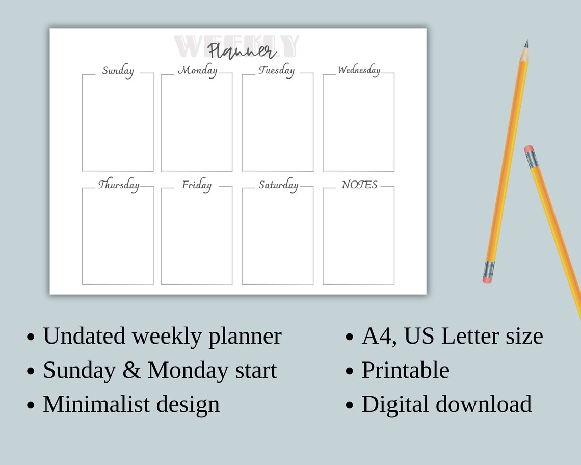 Minimalist Printable Weekly Planner Minimalist Week at a - Etsy