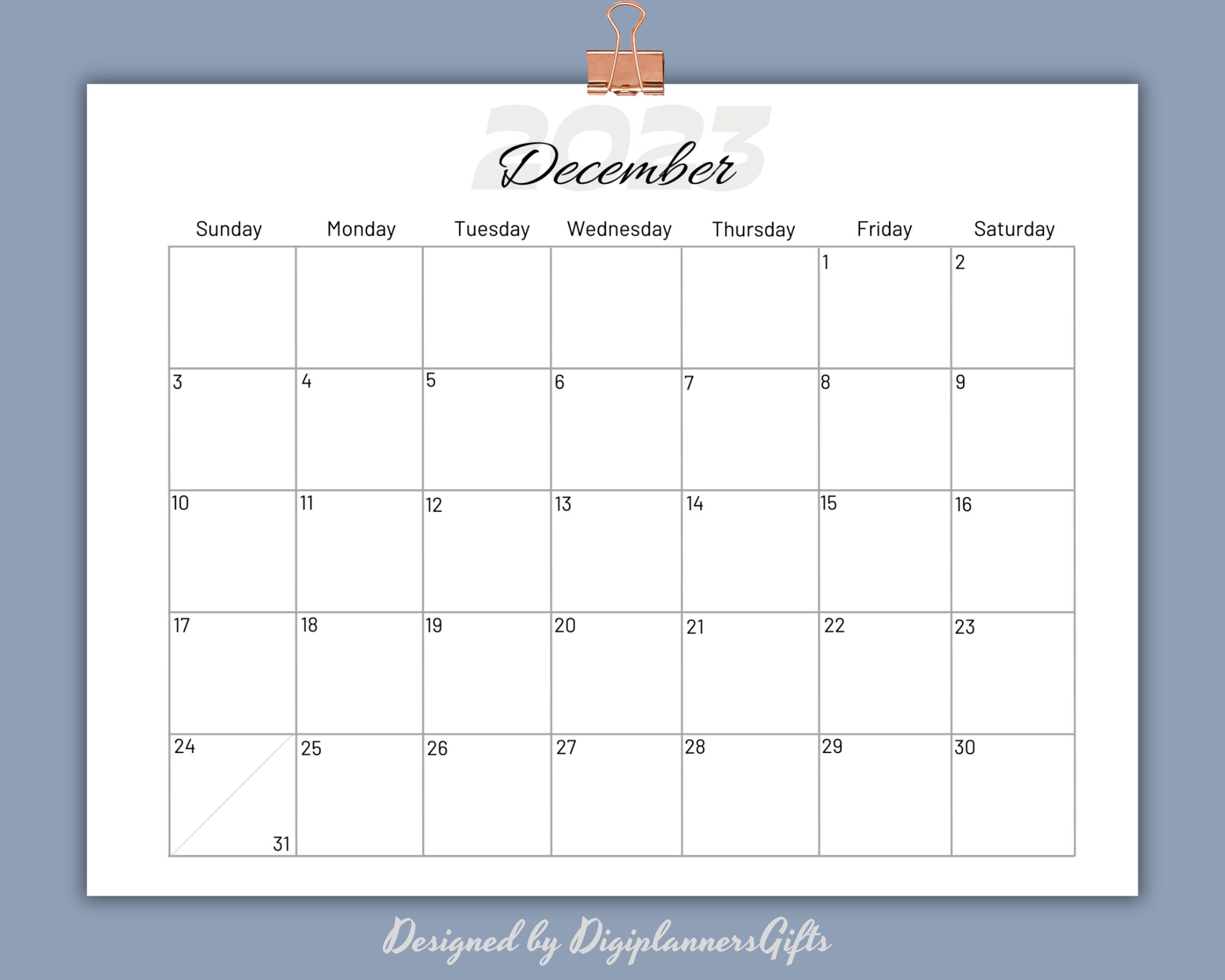 Minimalist December 2023 Calendar Printable, December 2023 Calendar ...