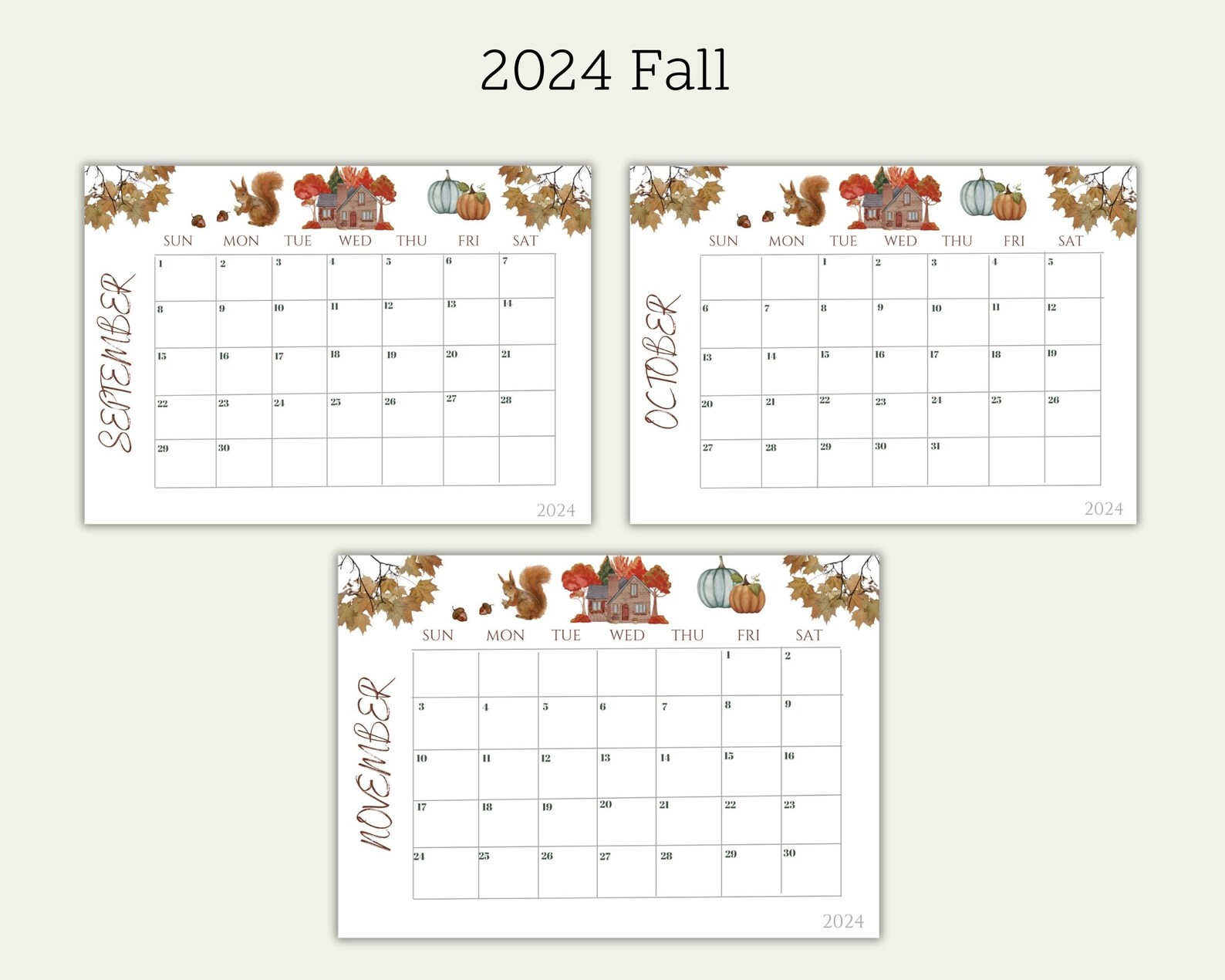 2024 Calendar Printable Landscape, 2024 Monthly Calendar Printable ...