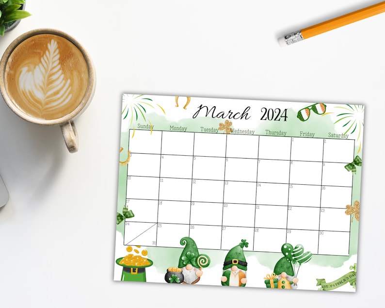 EDITABLE March 2024 Calendar Printable, 2024 March Planner, Happy Saint ...